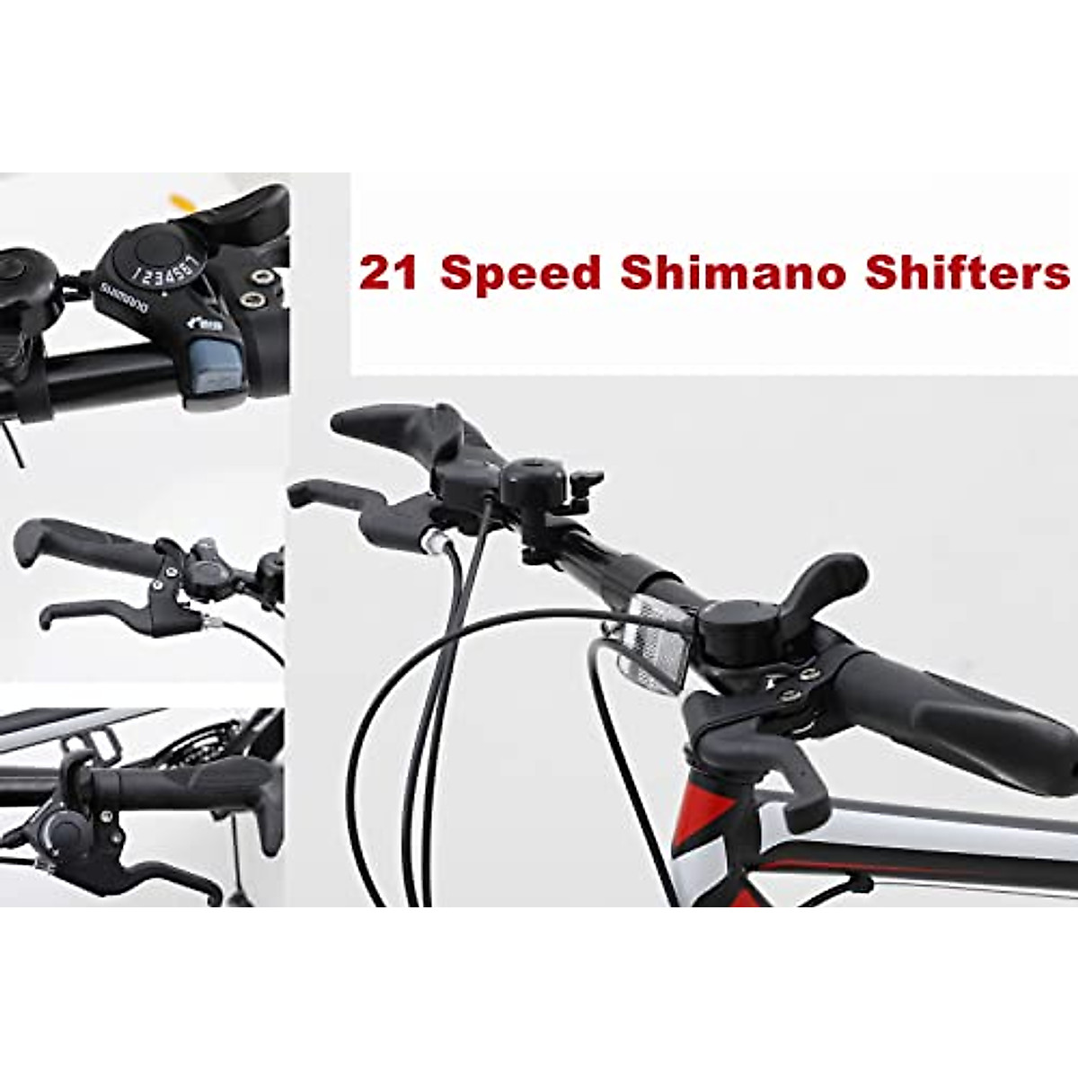 26 inch Mountain Bike, 21-Speed Mountain Bicycles, Comfort MTB with Front Suspension and Disc Brakes, Mens and Womens Commuting City Road Bike (Black Red)