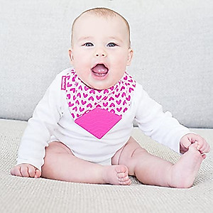 BooginHead Cotton Baby Bandana Teething Bib 2-Pack, Pink Hearts
