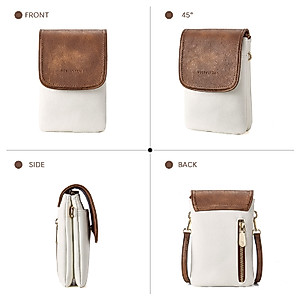 BOSTANTEN Leather Small Crossbody Bags for Women Designer Cell Phone Bag Wallet Purses Adjustable Strap White with Brown