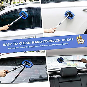 AstroAI Windshield Cleaner, Microfiber car Window Cleaner with 4 Reusable and Washable Microfiber Pads and Extendable Handle Auto Inside Glass Wiper Kit