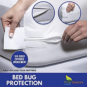 California King Mattress Protector Bedbug Waterproof Zippered Cover - Deep Pocket Fits up to 20" Depth - Hypoallergenic Premium Quality Encasement Protects Against Dust White