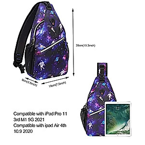 MOSISO Sling Backpack,Travel Hiking Daypack Pattern Rope Crossbody Shoulder Bag, Flamingo&Spacewalking Astronauts
