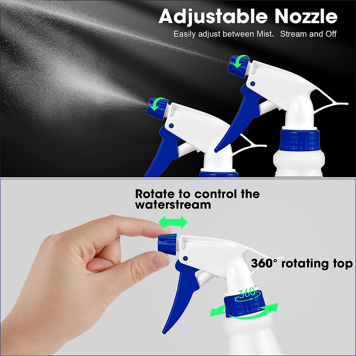 Gerrii 12 Pcs 24 Oz Plastic Spray Bottle, Leak Proof Empty and Reusable for Cleaning, Water, Auto Details or Bathroom and Kitchen, Commercial and Residential (Multicolor)