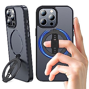 EWA Designed for iPhone 14 Pro Max Case (6.7 Inch) Compatible with MagSafe, MagOne Case with Stand, Ring Holder Strap Grip, Shockproof Protection (Matt Black)