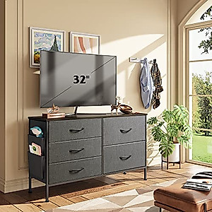 WLIVE 2-Drawer Nightstand, 5-Drawer Dresser and 8-Drawer Dresser Set, Fabric Storage Tower for Bedroom, Hallway, Nursery, Closets, Tall Chest Organizer Unit with Textured Print Fabric Bins, Steel Fram