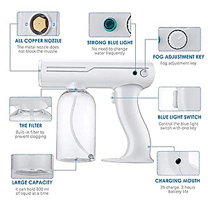 Handheld Cordless ULV Fogger Blue Light Steam Spray Sprayer Gun 800ML Charging Fogger Steam Gun Face Mist Sprayer Gun