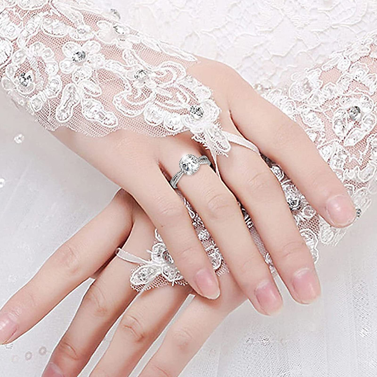 ATESSON S925 Platinum Plated Sterling Silver Engagement Rings,2ct Cut Diamond Ring for Women,4 Prong Moissanite Anniversary Promise Ring,Size Adjustable