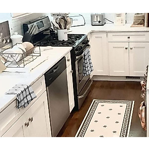 Black Kitchen Towels - Linen Dish Towels - Black and White Striped Kitchen Towels - Farmhouse Dish Towels - Black Cotton Dish Towels Machine Washable, Linen Collection Bar Dish Towels 6 Pack, 16X27