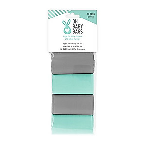 Oh Baby Bags Diaper Bag Clip-On Dispenser with Disposable Bags for Dirty Diapers - Bags Made of Recycled Plastic - Gray Dot Duffle Plus 96 Gray and Seafoam Bags