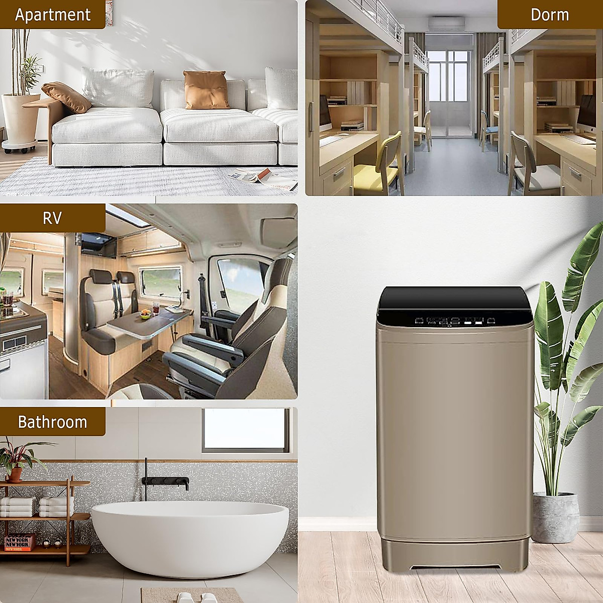 AXUTL Washing Machine Washer Machine 1.25cu.ft Apartment Dorm Laundry Compact Portable Washer Gold Full Automatic, 8 Water Levels, 10 Wash Programs