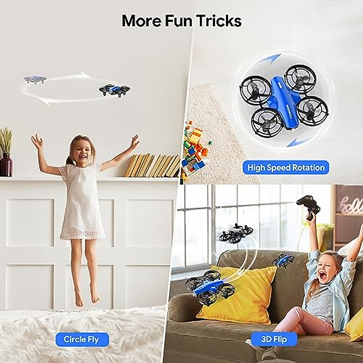 TOMZON A24 Mini Drone for Kids with Battle Mode, Kids Drone with Throw to Go, High Speeds Rotation, Self Spin & 3D Flip, RC Quadcopter with Altitude Hold, Headless Mode, 3 Batteries, Blue
