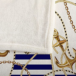Beabes Gold Anchor Plush Blanket Throw Luxury Chains Coins Marine Navy Stripes Soft Bed Blankets for Home Bedroom Office Sofa Couch 50x60 Inch Throw Blanket