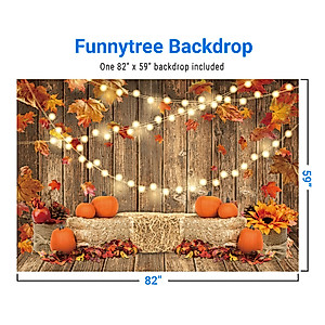 Funnytree 7x5FT Fall Pumpkin Photography Backdrop Autumn Thanksgiving Harvest Hay Leaves Wooden Background Sunflower Maple Baby Shower Banner Decoration Party Supplies Photo Booth Prop