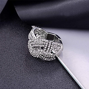 Nicole Miller New York Silvertone Twisted Stretch Clear Crystal Rhinestones Fashion Ring