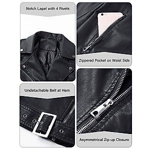 Bellivera Women Faux Leather Motorcycle Jacket Spring Clothes Winter Trendy Moto Biker Casual Coat 7906 Black M