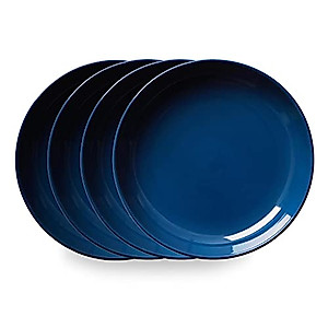 Corelle Stoneware 4-Pc Meal Bowl Set, Handcrafted Artisanal Double Bead Cereal Bowls, Solid Glaze Stoneware, 8-1/2-Inch Pasta Bowl Set, Navy