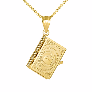 Islamic 10k Yellow Gold Qur'an 3D Book Muslim Bible Koran Necklace (16")