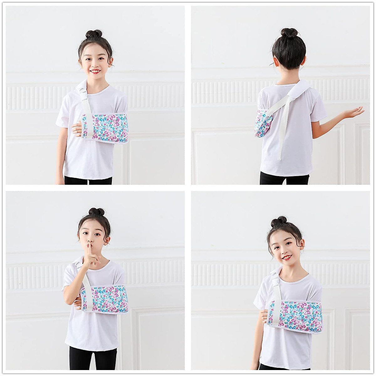 Ledhlth Butterfly Kids Arm Sling for Girls Pretty Toddler Shoulder Sling for Shoulder Injury Cute Children Wrist Sling for Broken Arm Padiatric Elbow Sling for Torn Rotator Cuff (Kids L)