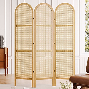 Svimi Room Dividers and Folding Privacy Screens, 5.6 Ft Double Hinged Rattan Partition Freestanding Wall Room Divider for Home - 3 Panels (Natural)