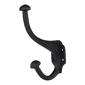 Set of 4 Heavy Duty Wall Mounted 6 Inch Double Coat Hooks in Black Powder Coat Finish Utility Solid Brass Decorative Hooks with Easy Installation Hardware