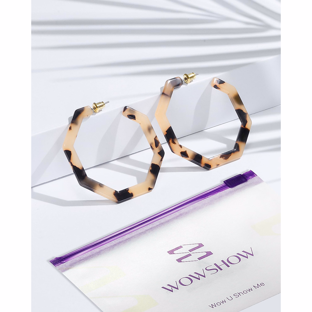 wowshow Acrylic Resin Hoop Earrings for Women Statement Fashion Geometric Octagon Earrings