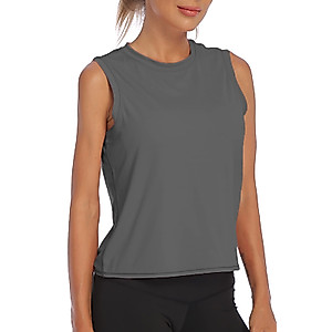 Womans Sleeveless Tops Summer Casual Tank Tops Cool Loose Fit Shirts Crop Tops Dark Grey Small