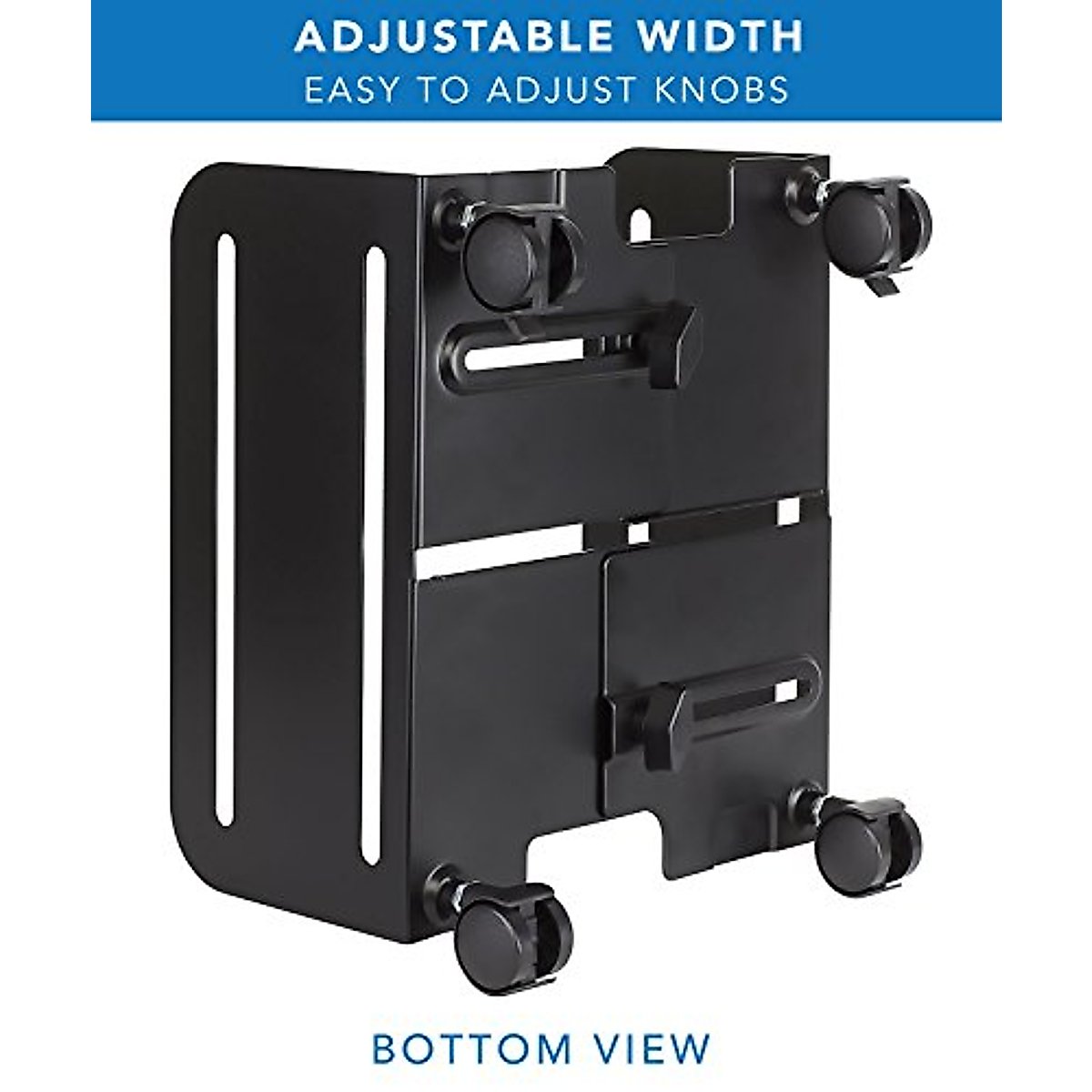 Mount-It! Rolling CPU Stand with Wheels, Heavy Duty Desktop Computer Tower Cart with Ventilation and Adjustable Width from 4.87 to 8.5 Inches, Steel