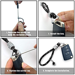 Crystal Car Keychain for Women, Fashion Keychain Accessories With Bling Rhinestones, Universal for Car Key (Black)