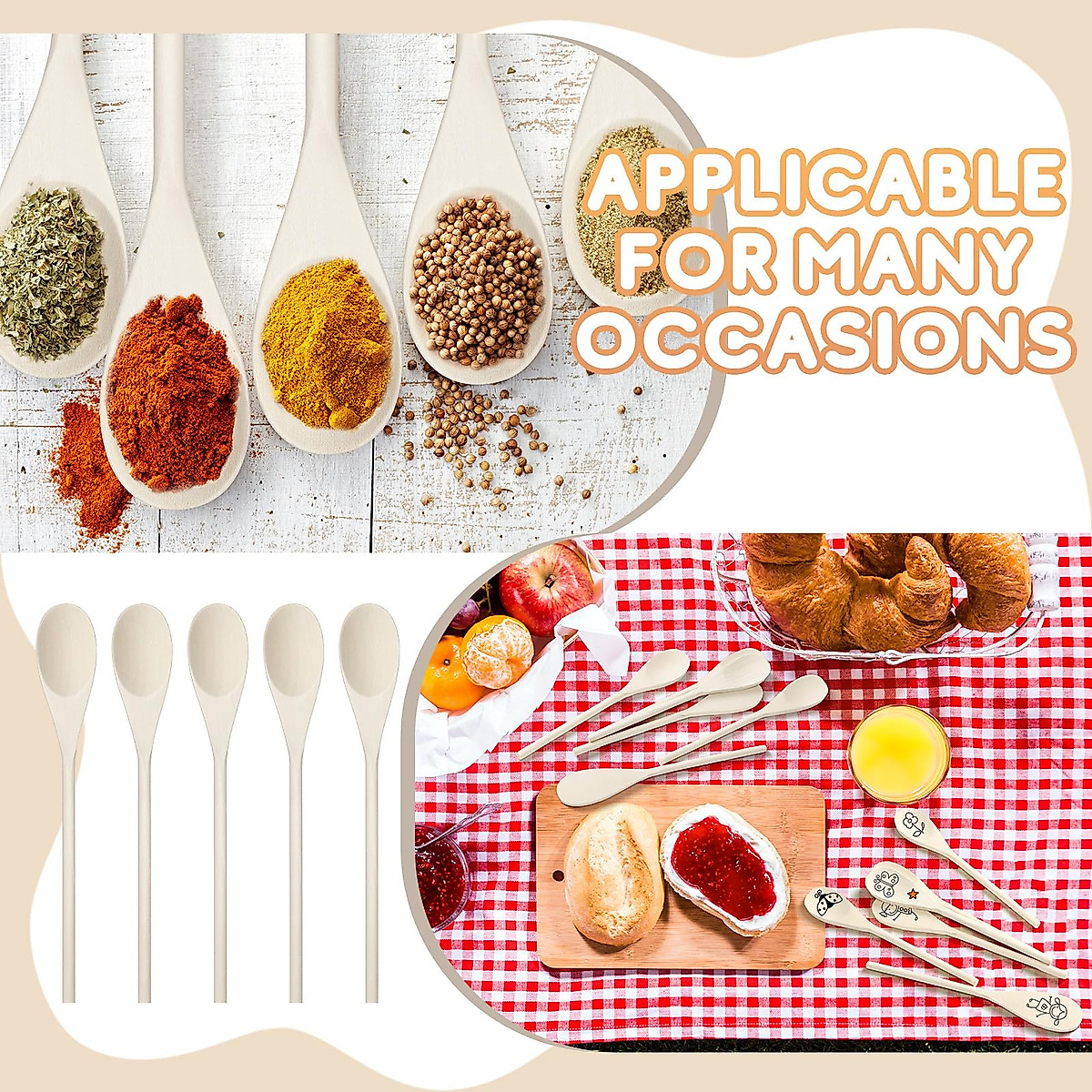 Mifoci 150 Pack 12 Inches Long Wooden Spoons for Cooking Long Handle Wood Spoons Kitchen Honey Spoons Mixing Stirring Tasting Serving Utensils Puppets for Eating Cooking Baking Crafts