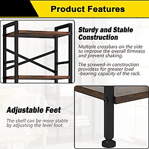 GIOTORENT 4 Tier Book Shelf, Small Bookshelf Storage Organizer, Tall Narrow Bookcase with Storage Shelves, Wooden Industrial Office Shelves for Bedroom, Living Room, Rustic Brown