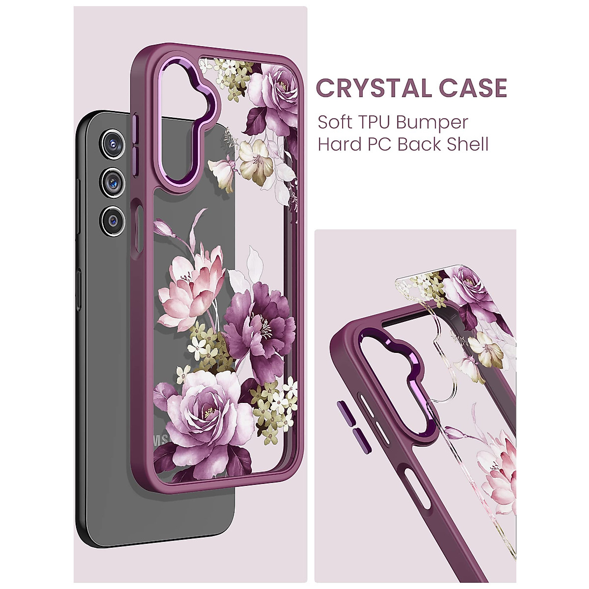 DagoRoo for Samsung Galaxy A14 5G Case with Tempered Glass Screen Protector [2 Pack],[Military Grade Protective] Slim Soft TPU & Hard PC,Girls Women Crystal Clear Flower Pattern Cases (JD-Purple)