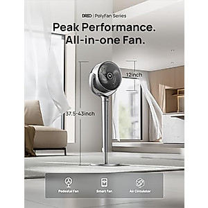 Dreo Pedestal Fan with Smart Control, 43'' Inches, 150°+120° Omni-Directional Oscillating Quiet Fans for Bedroom, 110ft Circulator Fan with DC Motor, 9 Speeds, 6 Modes, 12H Timer, Wi-Fi/Voice/Alexa