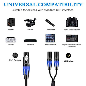 Seefeful (11.8 Inches / 2 Pack) XLR Splitter Cable, 1 XLR Female to 2 XLR Male Patch Y Cable, Balanced Microphone Splitter Cord Audio Adaptor