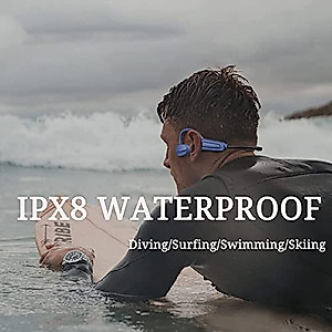 IKXO Waterproof Bone Conduction Headphones for Swimming, MP3 Player Wireless Sport Earphones IPX8 Open-Ear Built-in 8GB Flash Memory for Running, Diving Water, Gym, Spa…