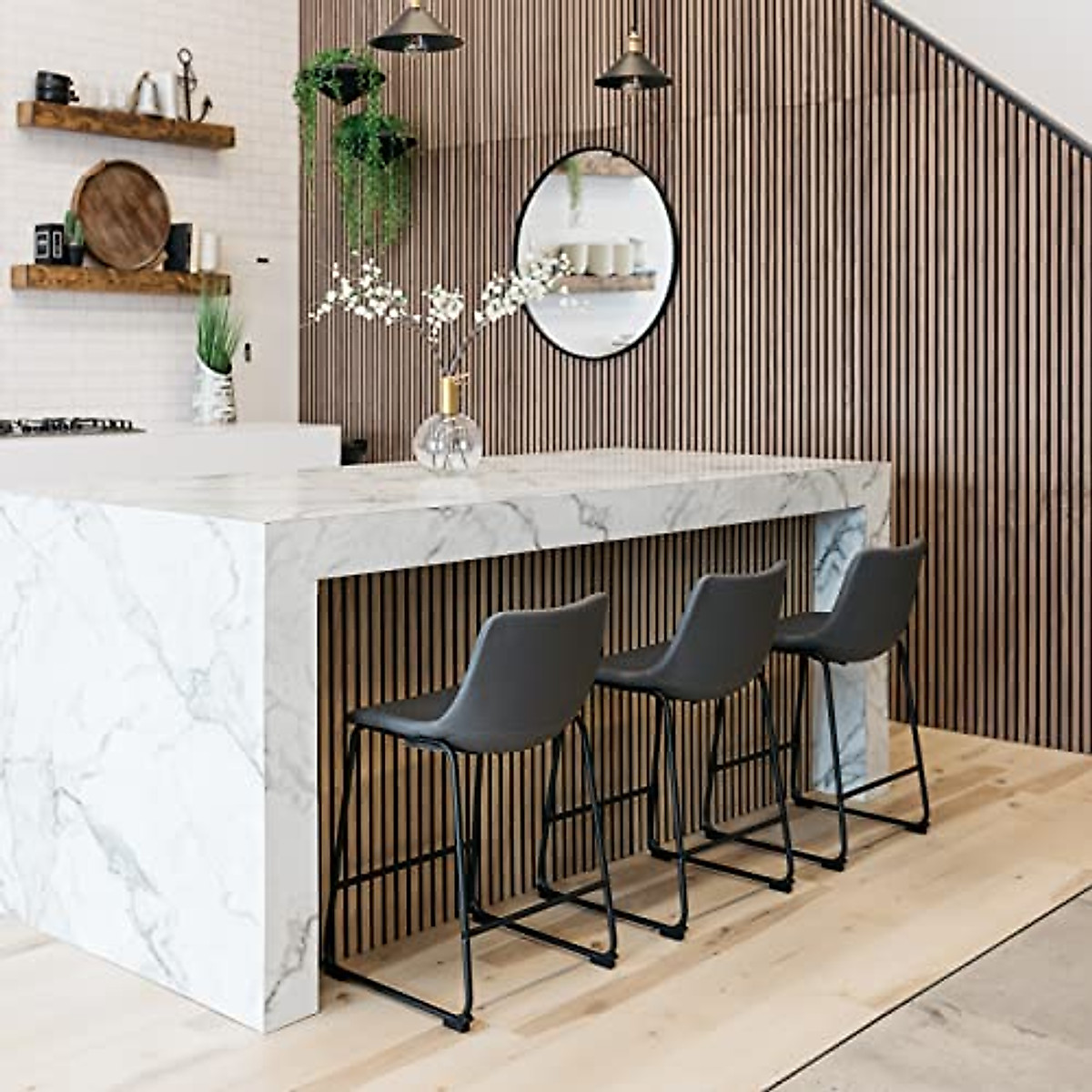 Signature Design by Ashley Centiar Modern Faux Leather 23.75" Counter Height Bucket Seat Barstool, Set of 2, Gray