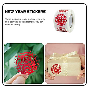 1 Roll Chinese New Year Stickers Lucky Chinese Fu Character Seal Stickers Adhesive Label Spring Festival Party Favor for DIY Crafts Card Envelope Red