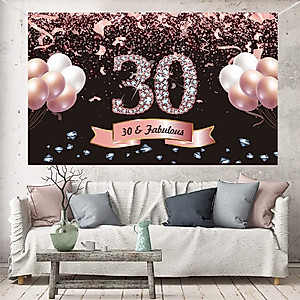 Trgowaul 30th Birthday Decorations for Women Rose Gold 30 & Fabulous Backdrop Banner 43.3 X 70.8 inches Happy Birthday Party Suppiles Photography Supplies Background 30th Birthday Decoration for her