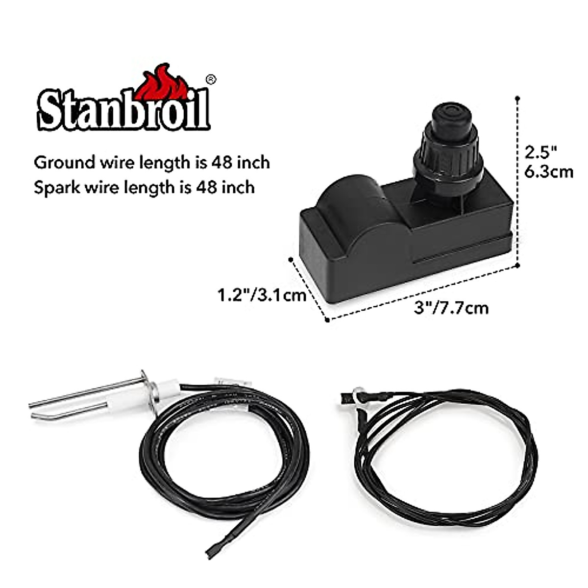 Stanbroil Fire Pit Push Button Ignition Kit with 2 Outlet and Ground Wire for Fire Pit Gas Burner System, AAA Battery