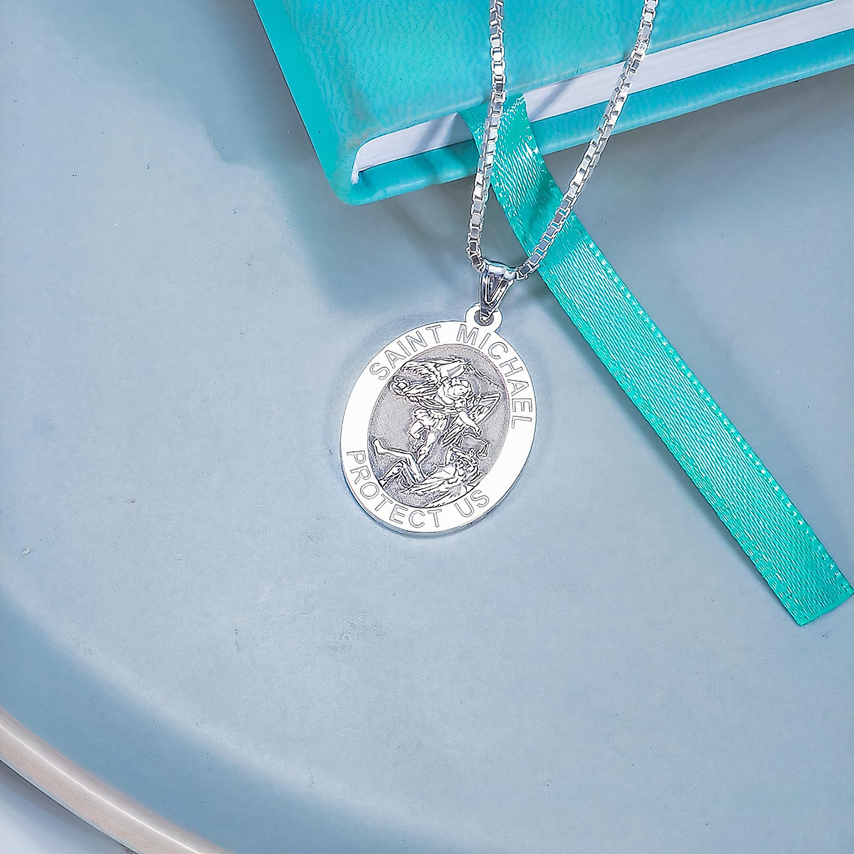 PicturesOnGold.com Saint Michael OVAL Religious Medal - 2/3 X 3/4 Inch Size of Nickel, Sterling Silver