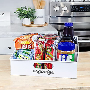 AuldHome Enamelware Farmhouse Snack Caddy (White); Rustic Countertop Storage Container with Dividers