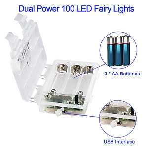 Blingstar 2 Pack 33ft 100 LED USB and Battery Operated Christmas Lights with Remote Control Timer 8 Modes Firefly Lights Cool White Fairy String Lights for Bedroom Wedding Decor