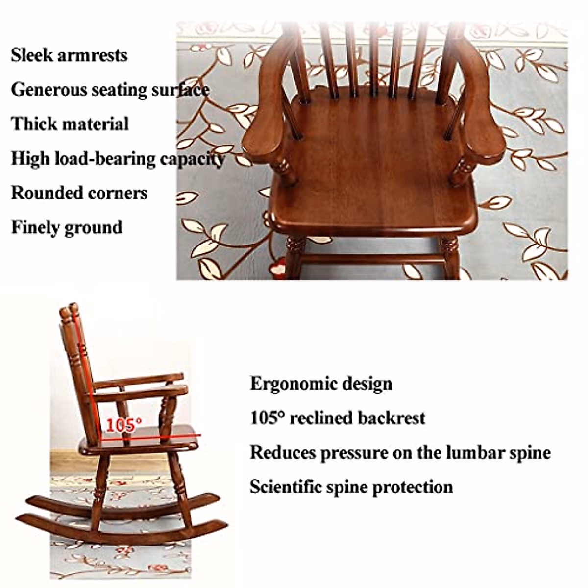 BTZHY Recliner Chair,89 * 69 * 118Cm, Porch Rocking Chair, Solid Wood Rocker for Outdoor Indoor Use, Natural Solid Wood Oak, Single Chairs for Patio Deck Garden