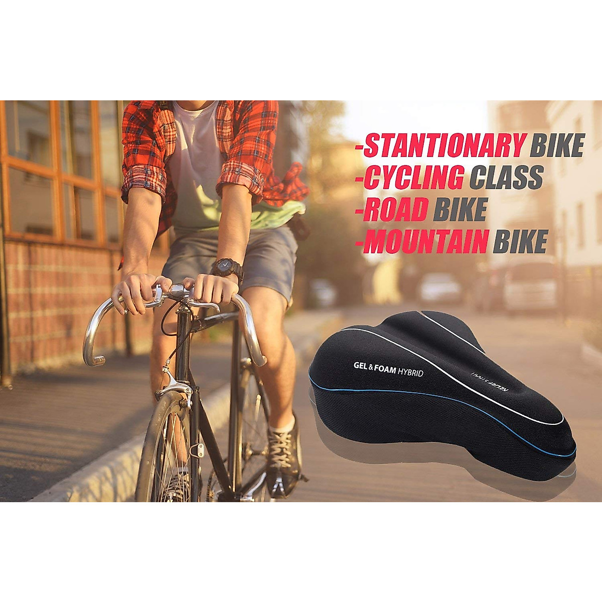 USHAKE Bike Gel Seat Cushion Cover for Unbeatable Comfort & Durability During Mountain, Exercise, Outdoor & Indoor Cycling Rides - 8x11.5 inches with Gel Padding & Ergonomic Design Blue…