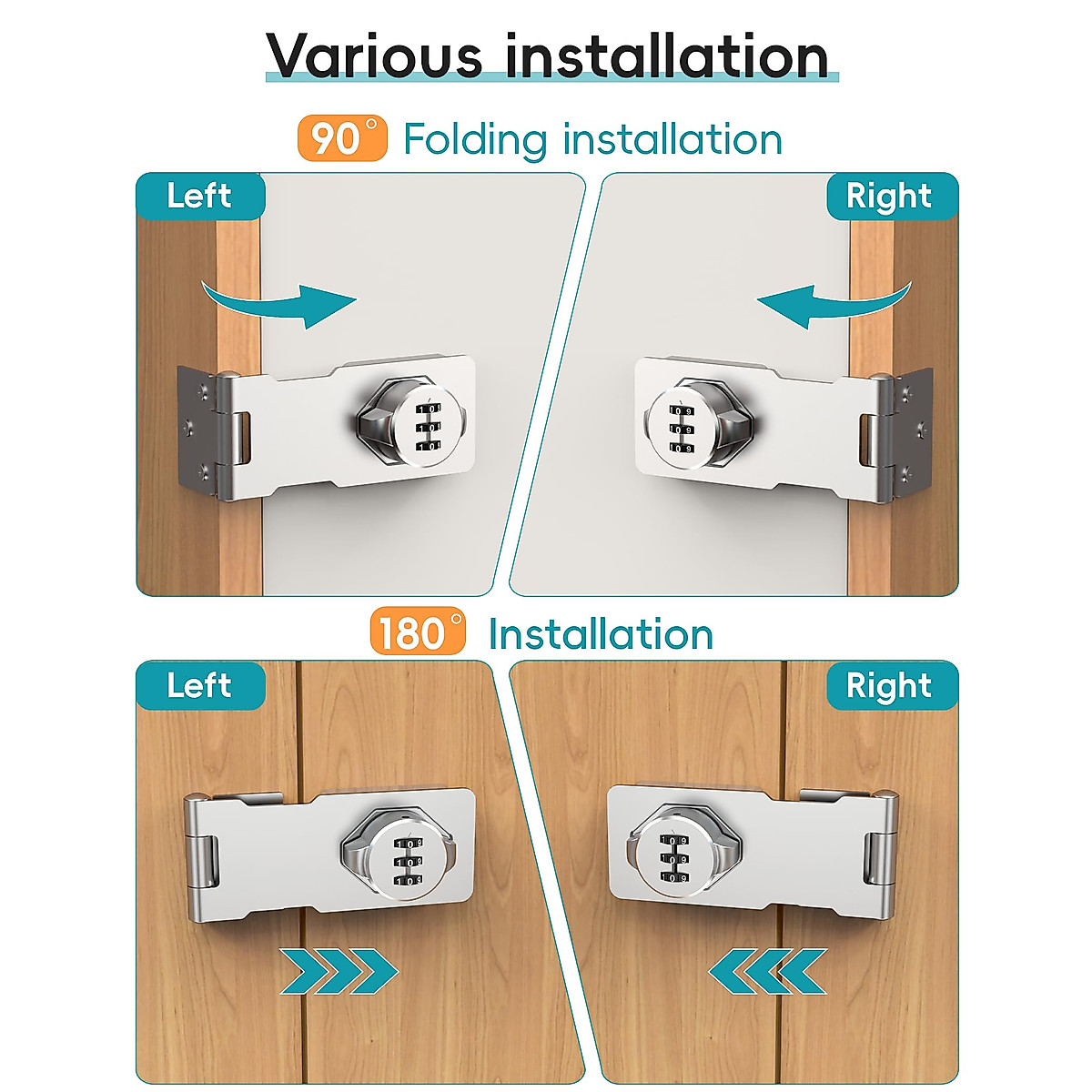 I-EASYDWW Cabinet Password Hasp Lock, Cabinet Keyless Lock with Screws, Cabinet Combination Lock for Small Door, Cabinets, Barn Door, Bathroom, Outdoor, Garage, Garden, Silver, 2 Pack