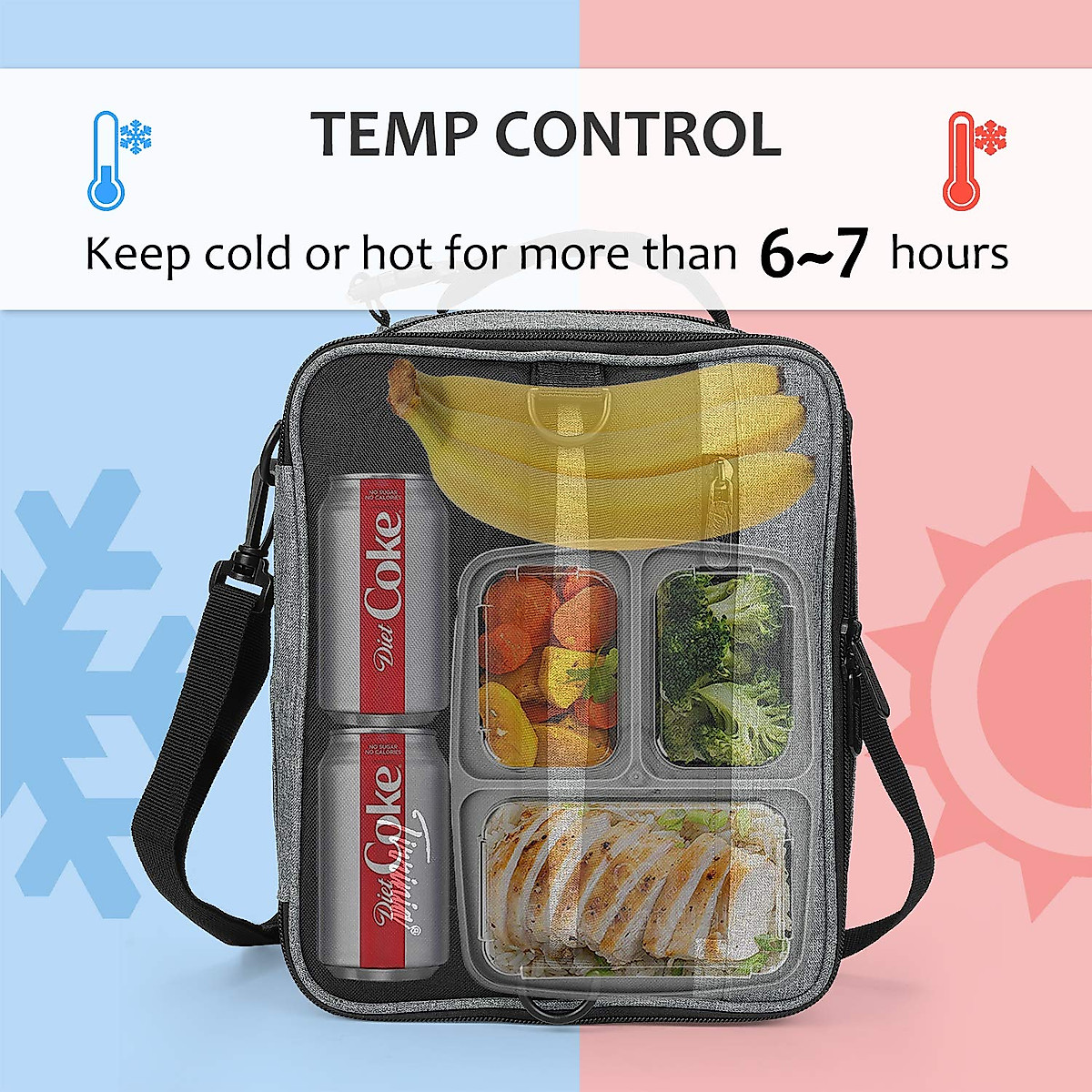 Expandable Insulated Lunch Bag, Leakproof Flat Lunch Cooler Tote with Shoulder Strap for Men and Women, Suitable for Work & Office by Tirrinia, Dark Grey