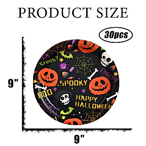 JASSEWRLY 30 Pcs Halloween Paper Plates, Halloween Party Plates Halloween Pumpkin Paper Plates Halloween Dessert Plates, Halloween Disposable Plates Halloween Birthday Plates Party Supplies Tableware