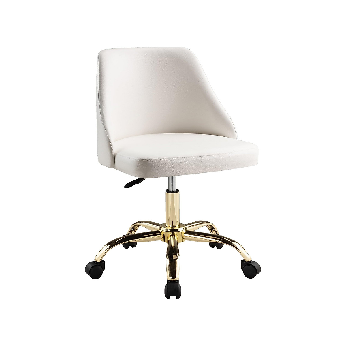 Benjara BM304672 22 in. Yim Adjustable Swivel Office Chair with Faux Leather Gold Metal & White