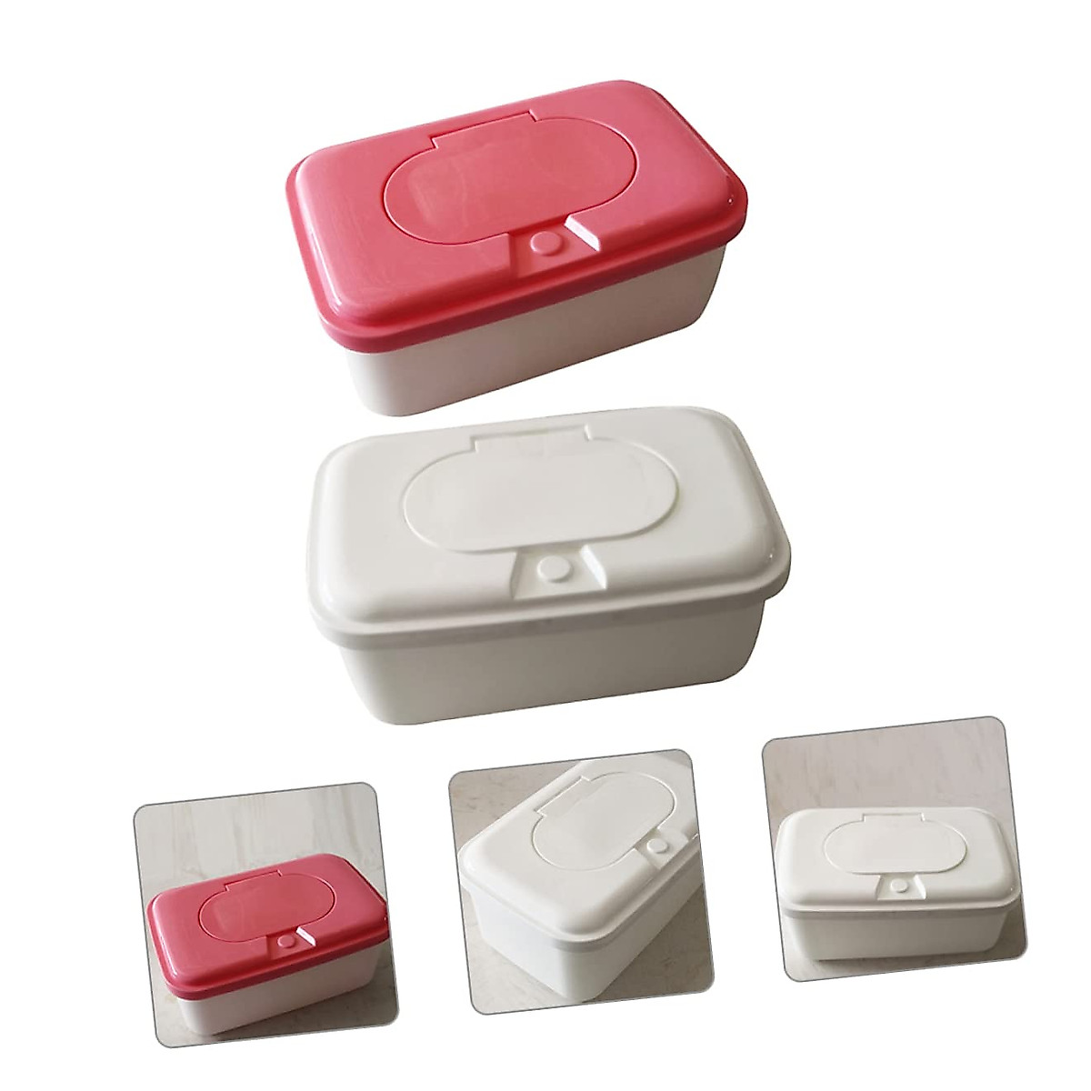 Hohopeti 2 Pcs Wipes Dispenser Wipe Holder with Lid Box Case Keeps Wipes Fresh Refillable Wipes Container for Baby and Adult Use Bathroom and Travel Wipe Holder