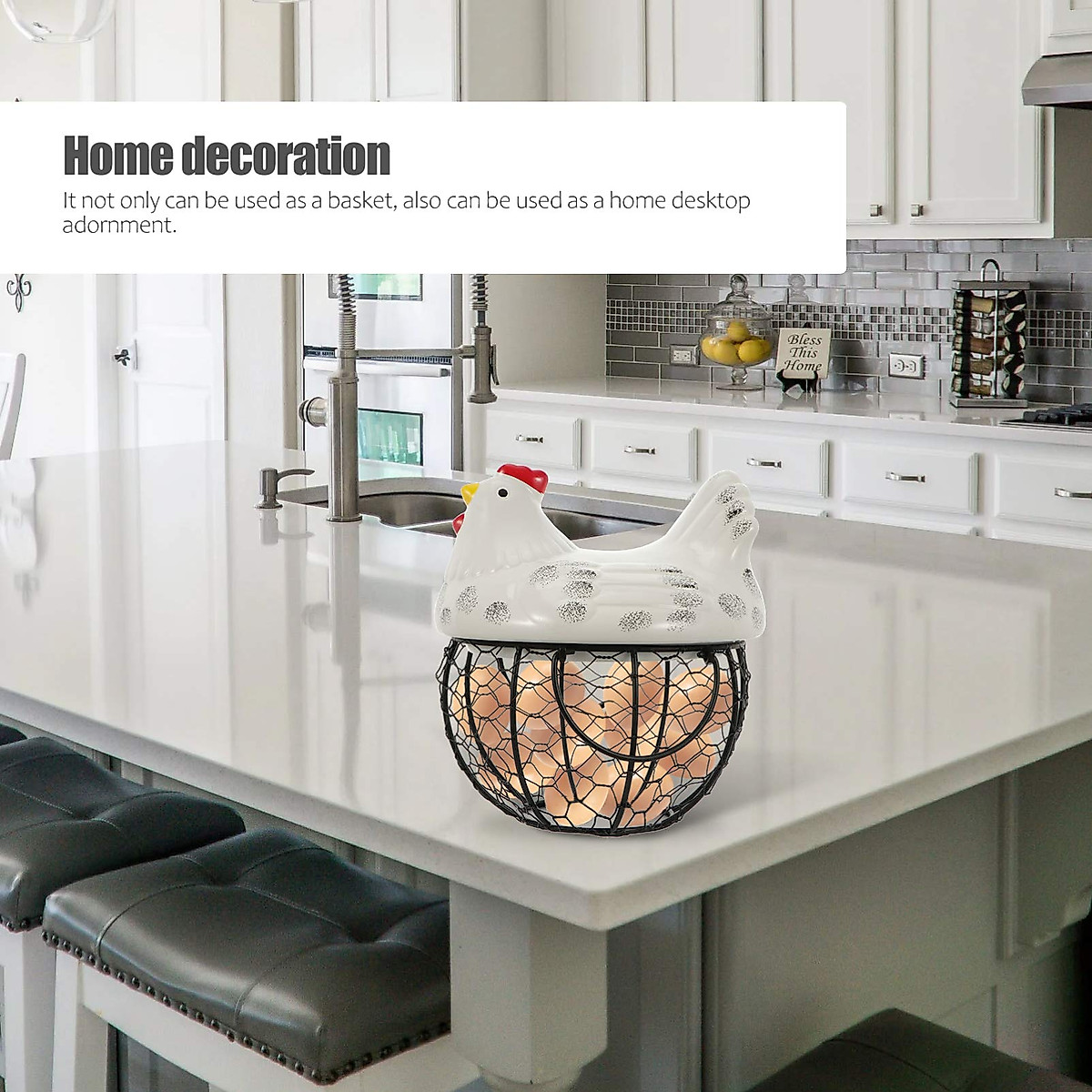 Luxshiny 1pc Egg Basket Eggs Decor Egg Holder for Fridge Home Old Fashioned Tinsel Food Storage Basket Snack Basket Chicken Egg Holder Iron Egg Holder Cover Ceramic Desk Round