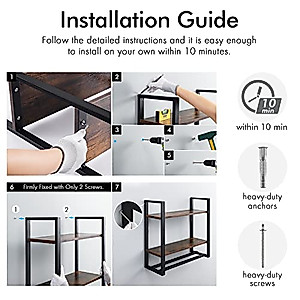 KES Bathroom Shelf with Bar Wall Mounted, 2-Tier Industrial Wooded Rustic Wall Shelf Over Toilet Rack with Double Adjustable Bar Floating Shelves 23.6-inch Metal Black, BTR500S60-BK